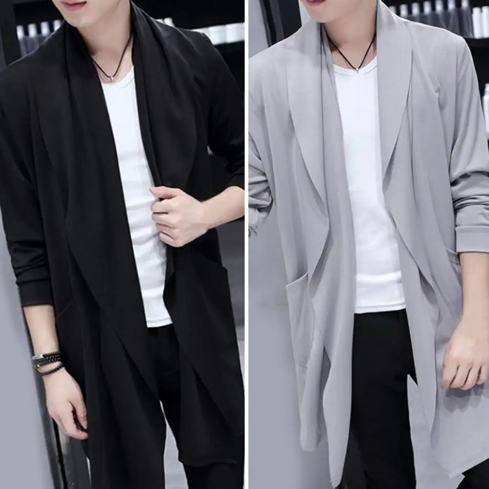 Men Cloak Pockets Mid-length Slim Draping Lapel Overcoat Outwear Cloak ...