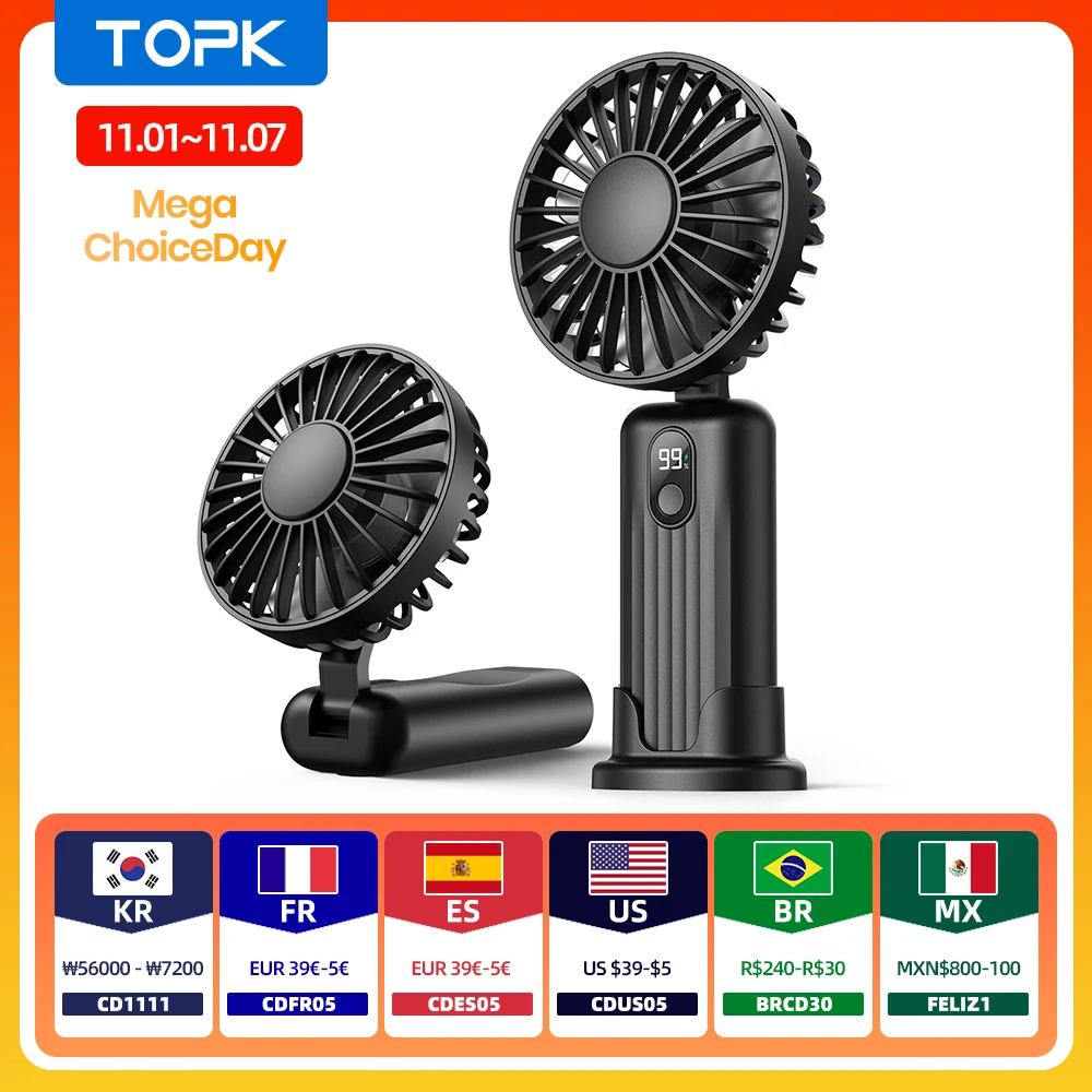 TOPK-5000mah-Mini-Portable-Fan-USB-Desk-Electric-Fan-Small-Personal ...