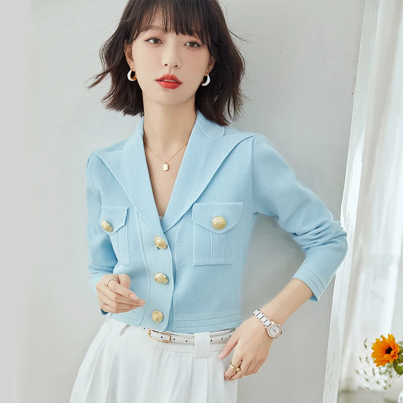 Women-Sky-Blue-Knit-Cardigan-Coat-Spring-Autumn-Elegant-Slim-Casual-Single-Breasted-Button-Short ...