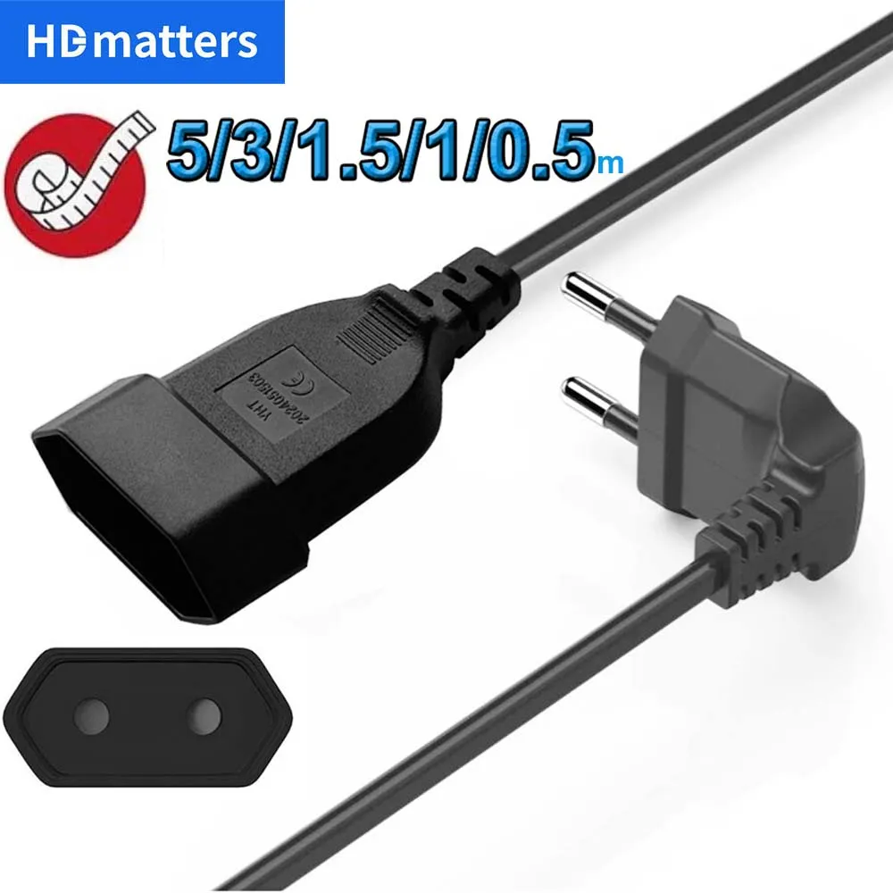EU-Power-Extension-Cord-Angled-European-2-prong-Male-to-Female-Socket ...