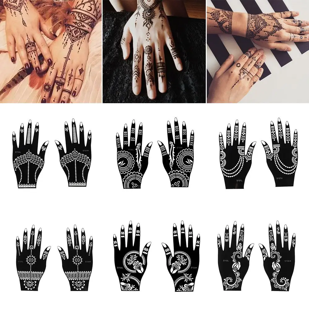 1-Pairs-Henna-Tattoo-Stencil-Temporary-Hand-Tattoo-Body-Art-Sticker-Template-Indian-Wedding ...