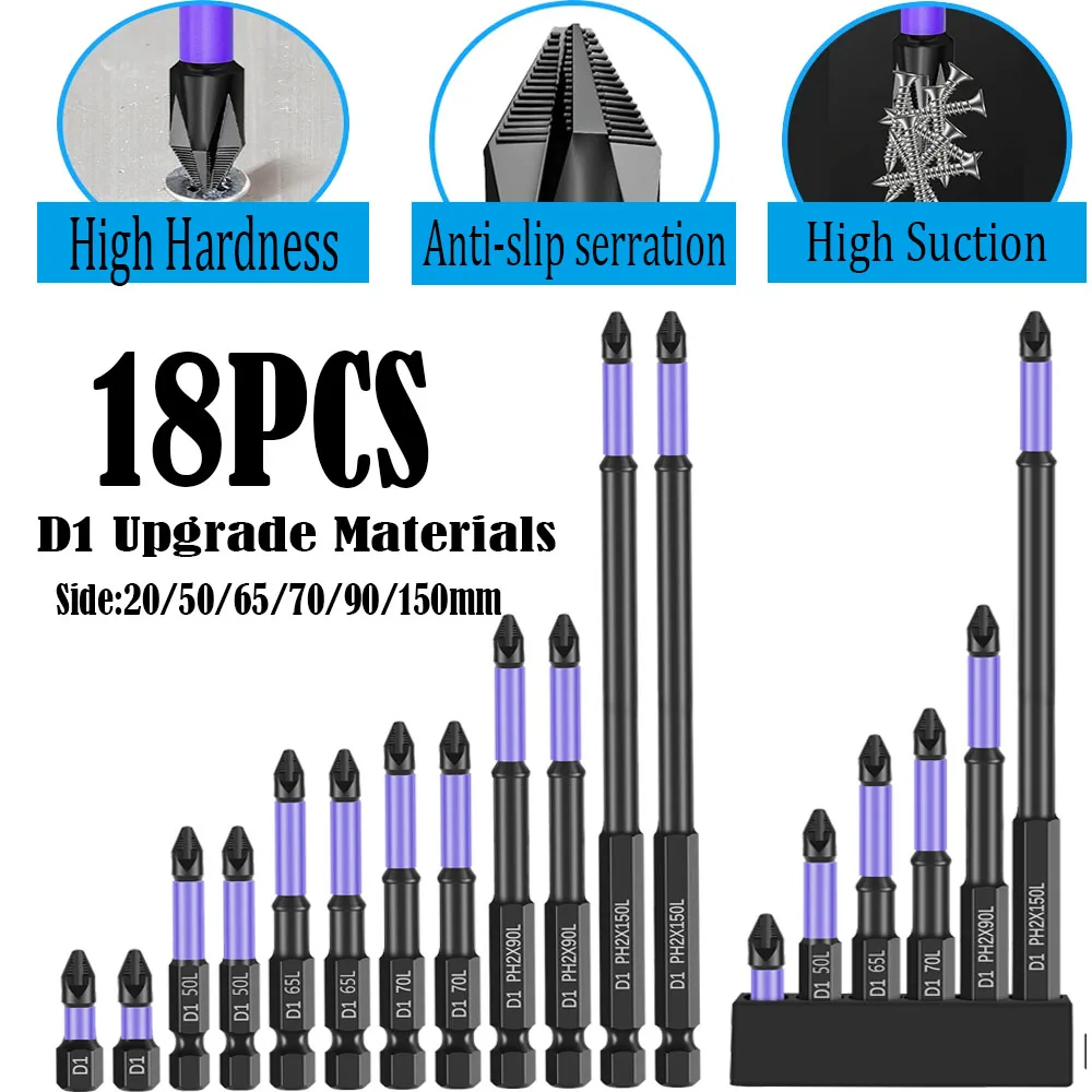 1-18Pcs-Magnetic-Batch-Head-Impact-Drill-Bit-Screw-High-Hardness-Non ...