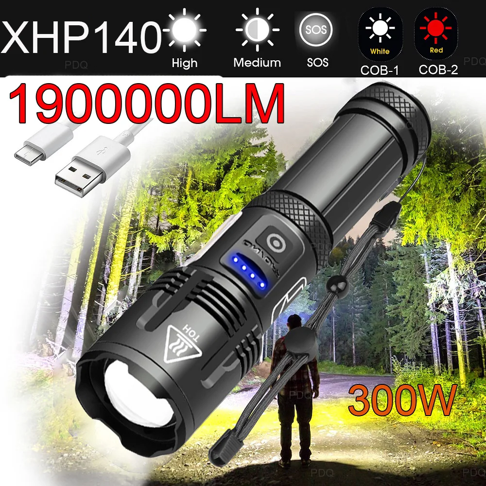 1900000LM XHP140 300W Led Most Powerful Flashlight 18650 XHP50 USB ...
