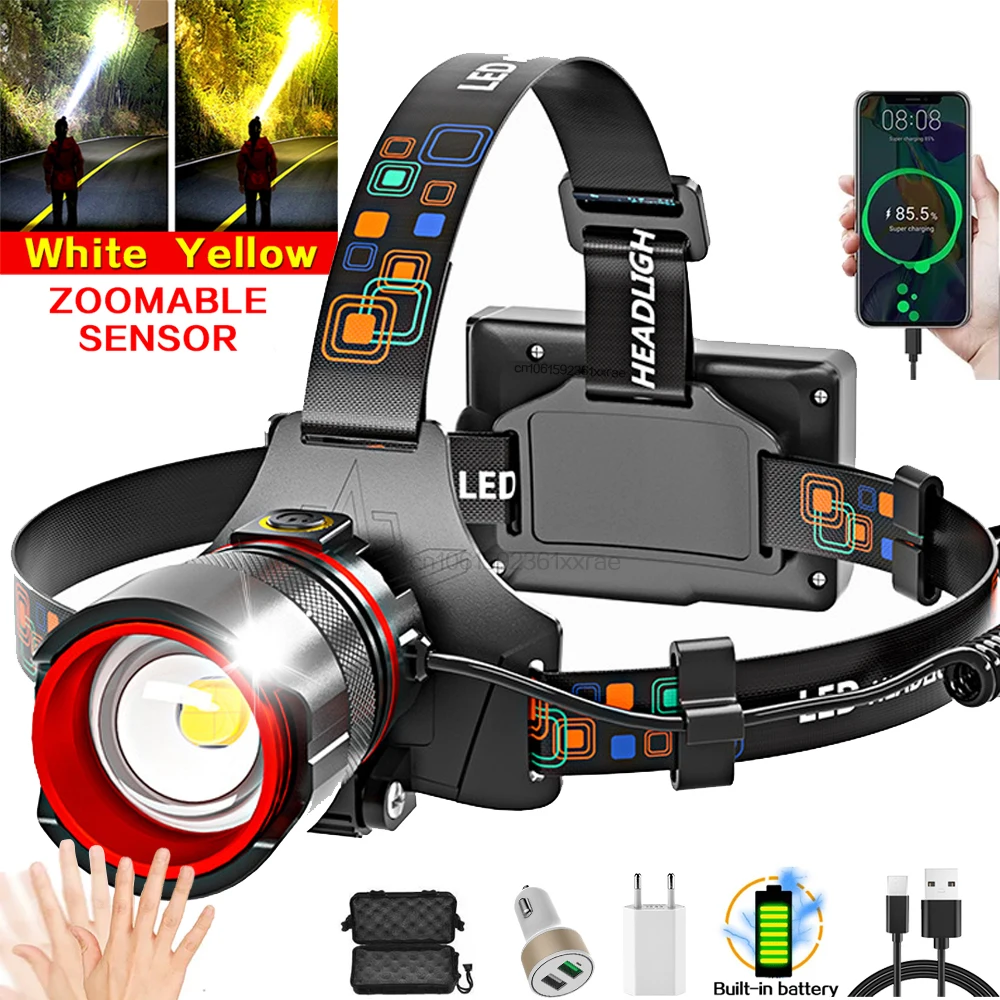 Powerful-LED-Sensor-Headlamp-Zoomable-USB-C-Rechargeable-Headlight ...