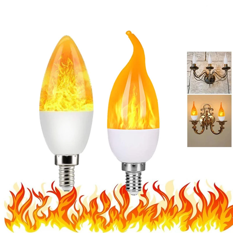 2pcs E14 E27 LED Flame Lamp AC85-265V Corn bulb LED Dynamic Flame ...