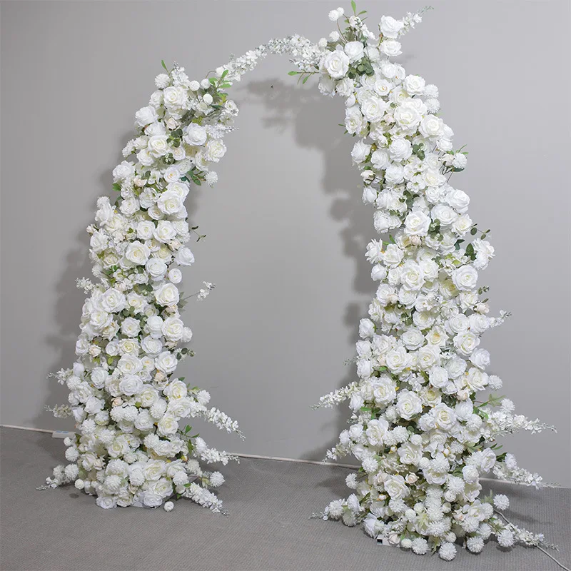 Red Rose Moon Shape Floral Arrangement With Horn Arch Frame Wedding ...