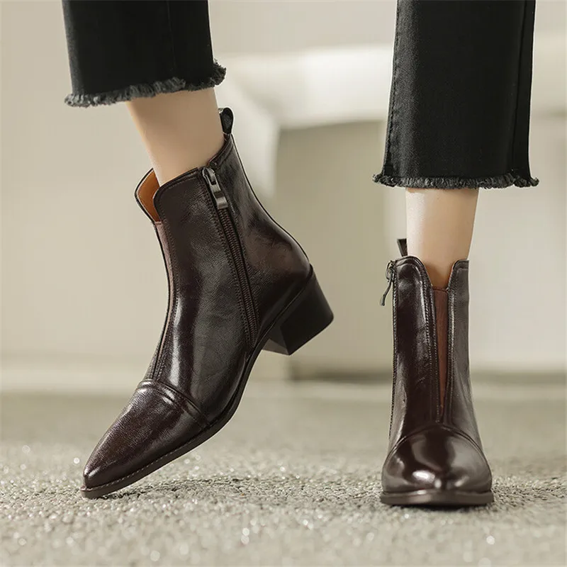 Botines-de-cuero-con-punta-estrecha-para-Mujer-botas-cortas-de-tac-n ...