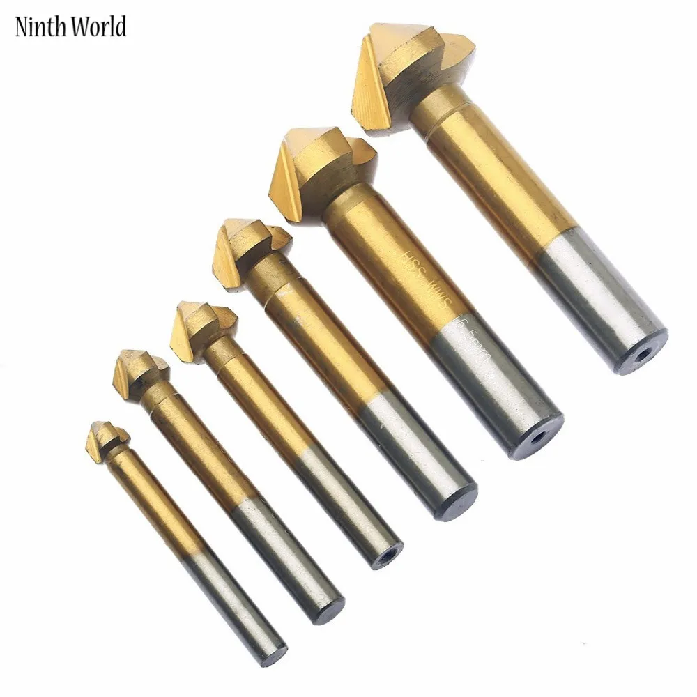6pcs/Set 3 Flute HSS Hard Metals Titanium Three Edge Chamfer Chamfering ...