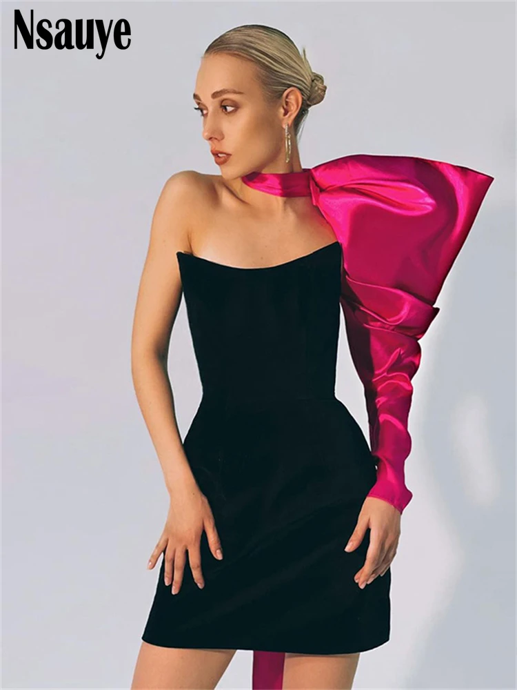 Nsauye Women Long Puff Sleeve One Shoulder 2021 Autumn Winter Elegant ...