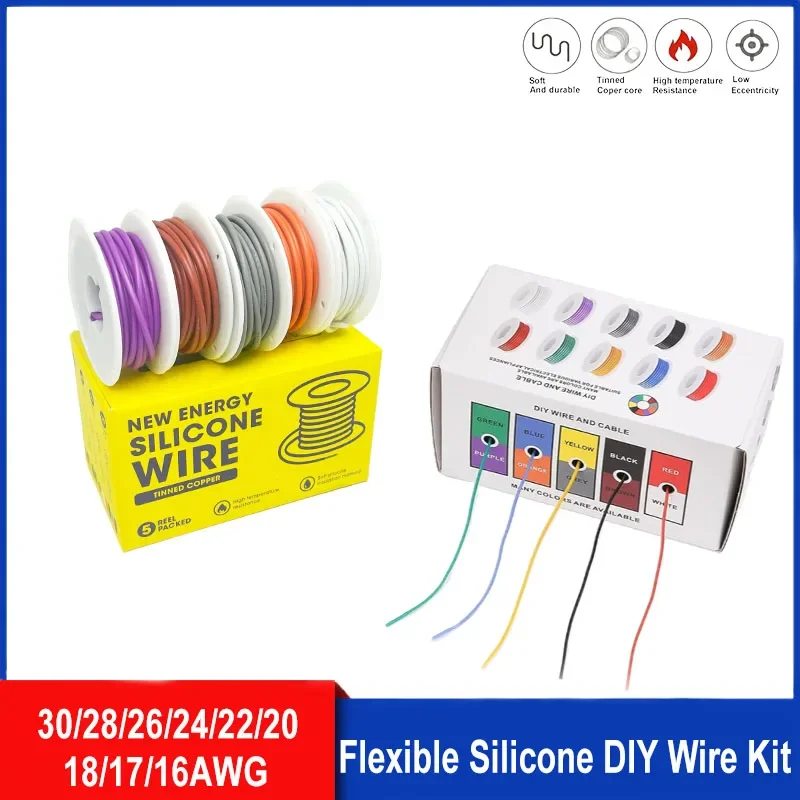 Soft Silicone DIY (5 Colours Mixed) Wire Kit 30awg 28 26 24 22awg 20awg ...