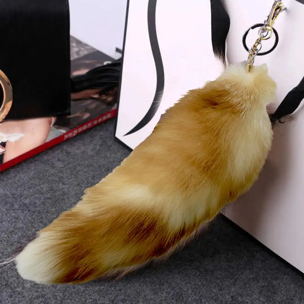 40cm Plush fuax Fox Tail Keychain Furry Racoon Tail Keyring Keychain ...