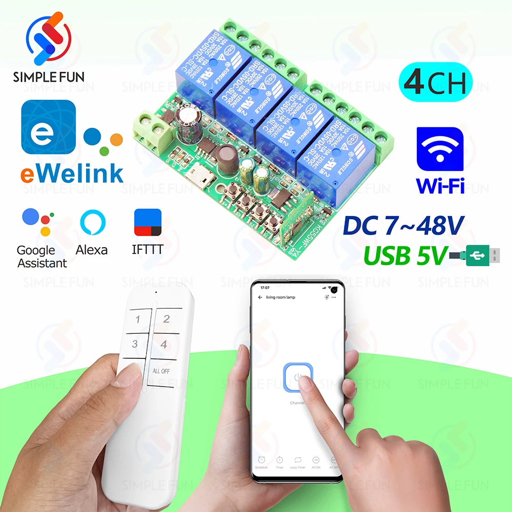 WiFi-Smart-Switch-EWelink-DC-12V-24V-48V-USB-5V-4-Channels-Wireless ...