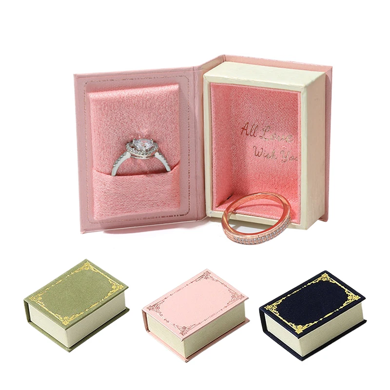 1PC Book-shaped Ring Box with Suede Fabric Lining Creative European ...