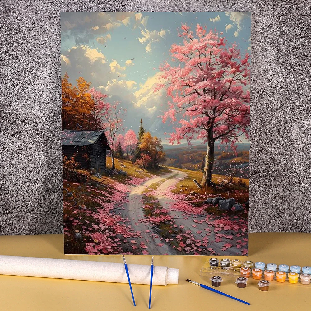 Diy Paint By Numbers Pink Tree Landscape Kits Picture Artcraft On ...
