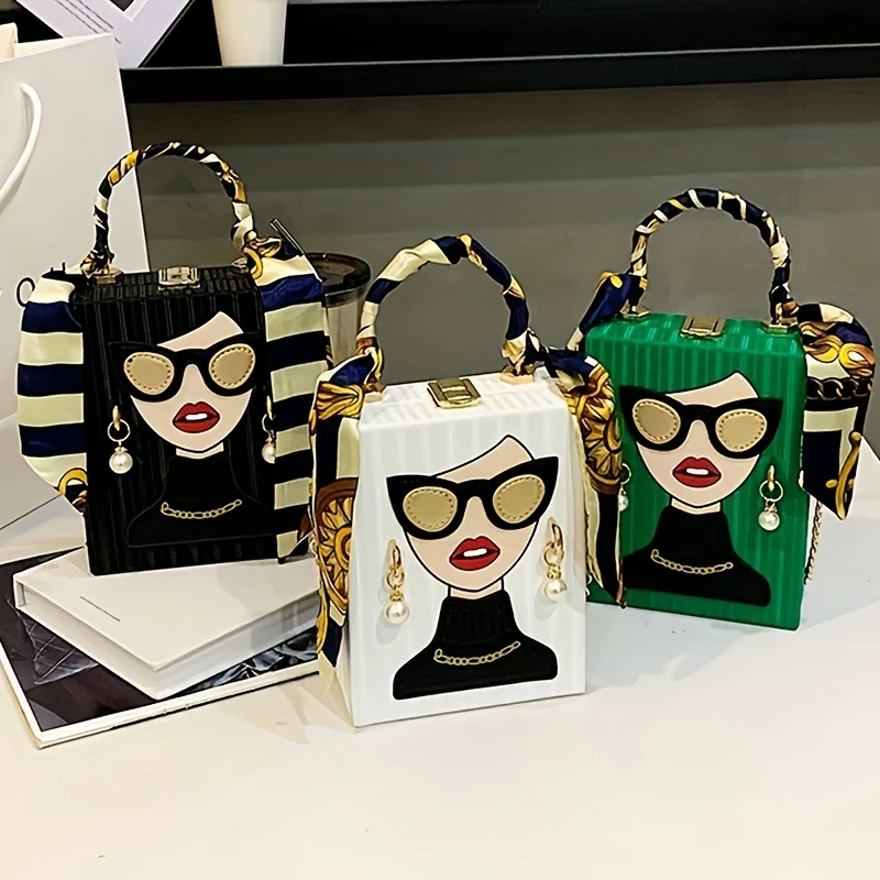 Novelty Lady face handbag, trendy chain crossbody bag, top handle box ...