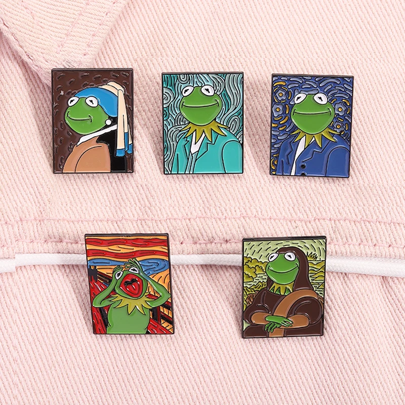 Cute Frog Oil Painting Enamel Pin The Scream Frog With Pearl Earring ...