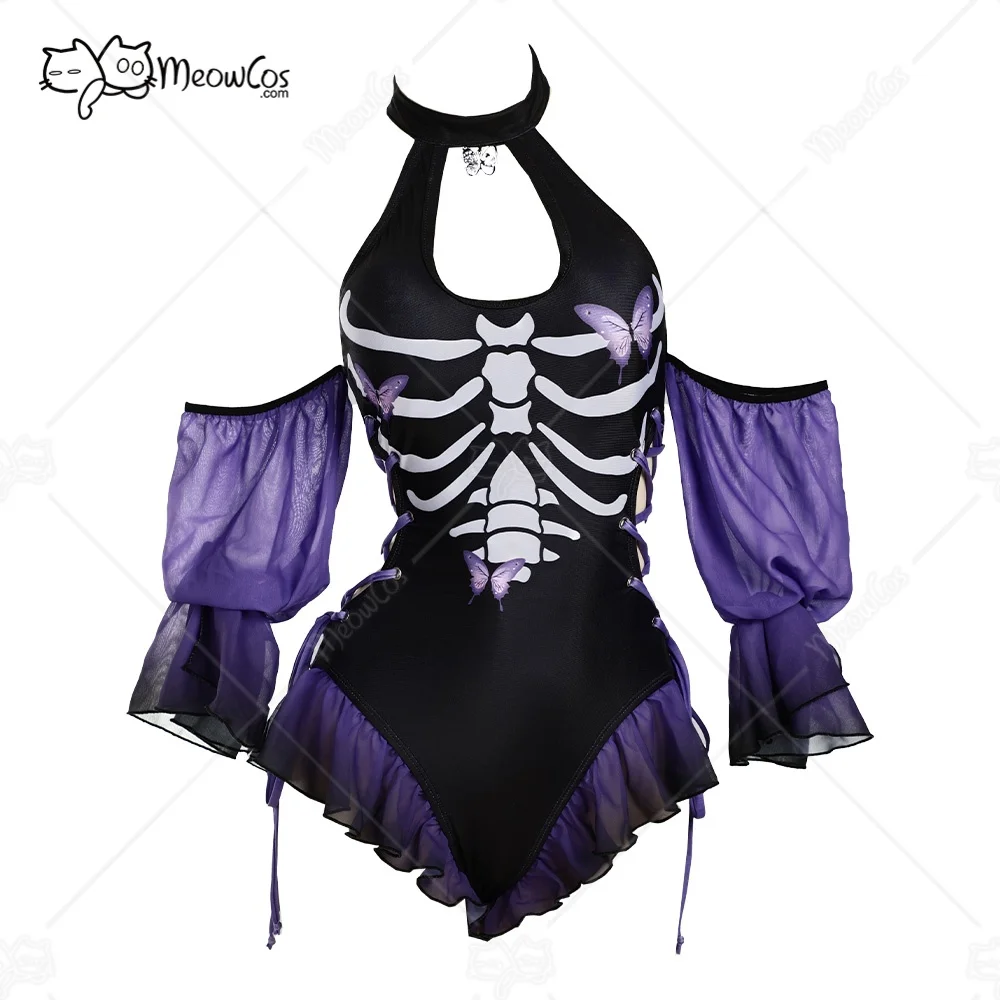 MEOWCOS Women Wings of Summer Gothic Black Purple Skull Butterfly Print ...