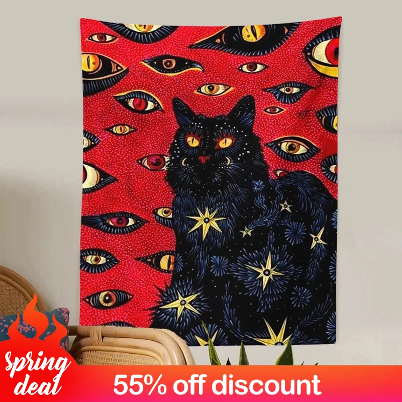 Cat Coven Tapestry Printed Witchcraft Hippie Wall Hanging Bohemian Wall ...