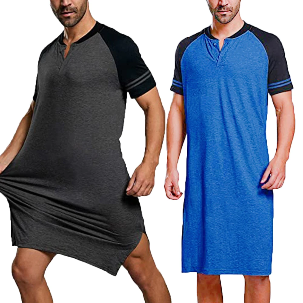Men Loungewear Nightgown Sleep Robes Striped Bathrobes Men's Long T ...