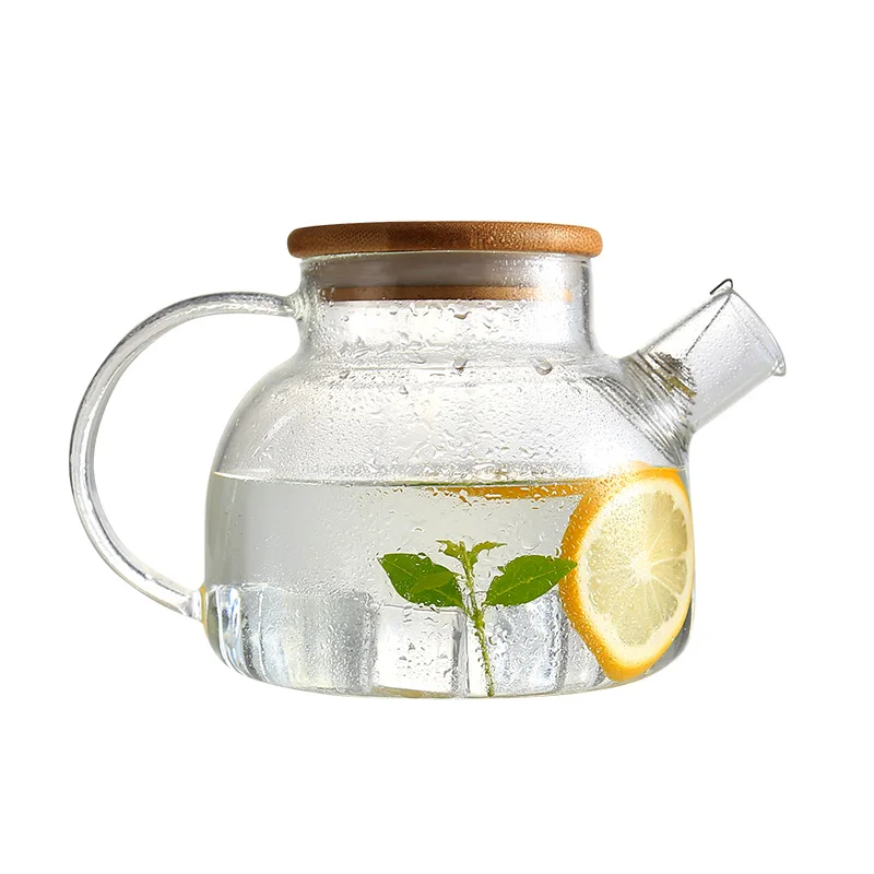 Wood Lid Borosilicate Glass Tea Pot Office Flower TeaPot with Glass ...