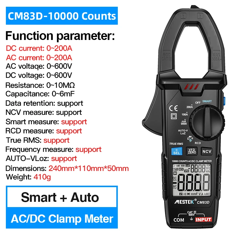 MESTEK-CM83D-True-RMS-Digital-Clamp-Meter-AC-DC-Ampere-Current-Voltage ...