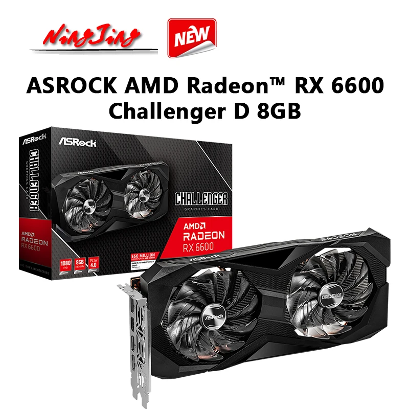 ASROCK AMD Radeon RX 6600 Challenger D 8GB New GDDR6 128-bit HDMI DP ...