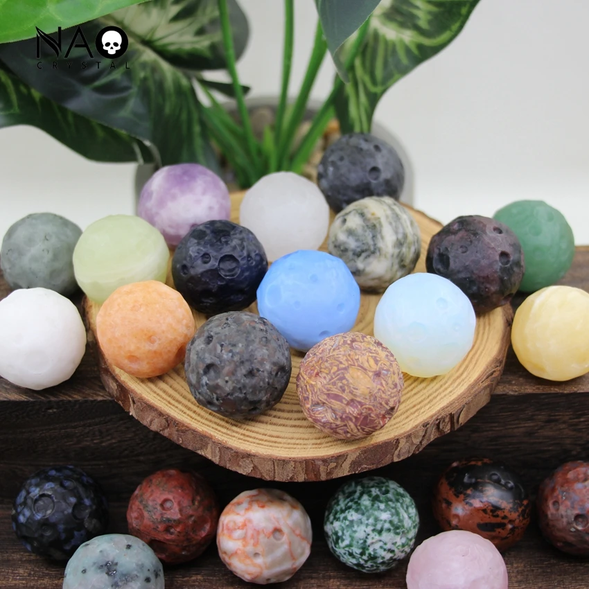 30mm Reiki Crystal Crater Moon Globe Ball Natural Gems Planet Sphere ...