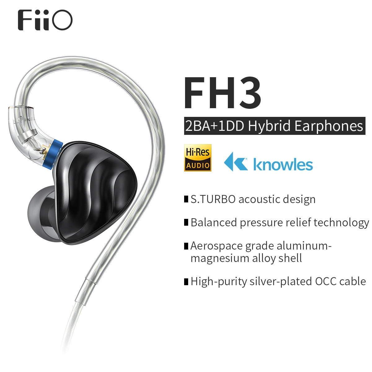 Fiio Fh3 2ba+1dd Knowles Beryllium-plated Dynamic Hybrid Driver In-ear ...