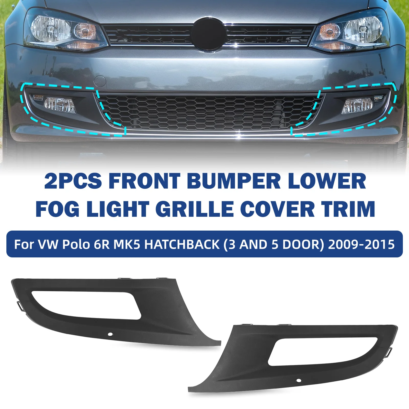1 Pair Front Bumper Fog Light Cover Fog Light Grill For VW Polo 6R MK5 ...