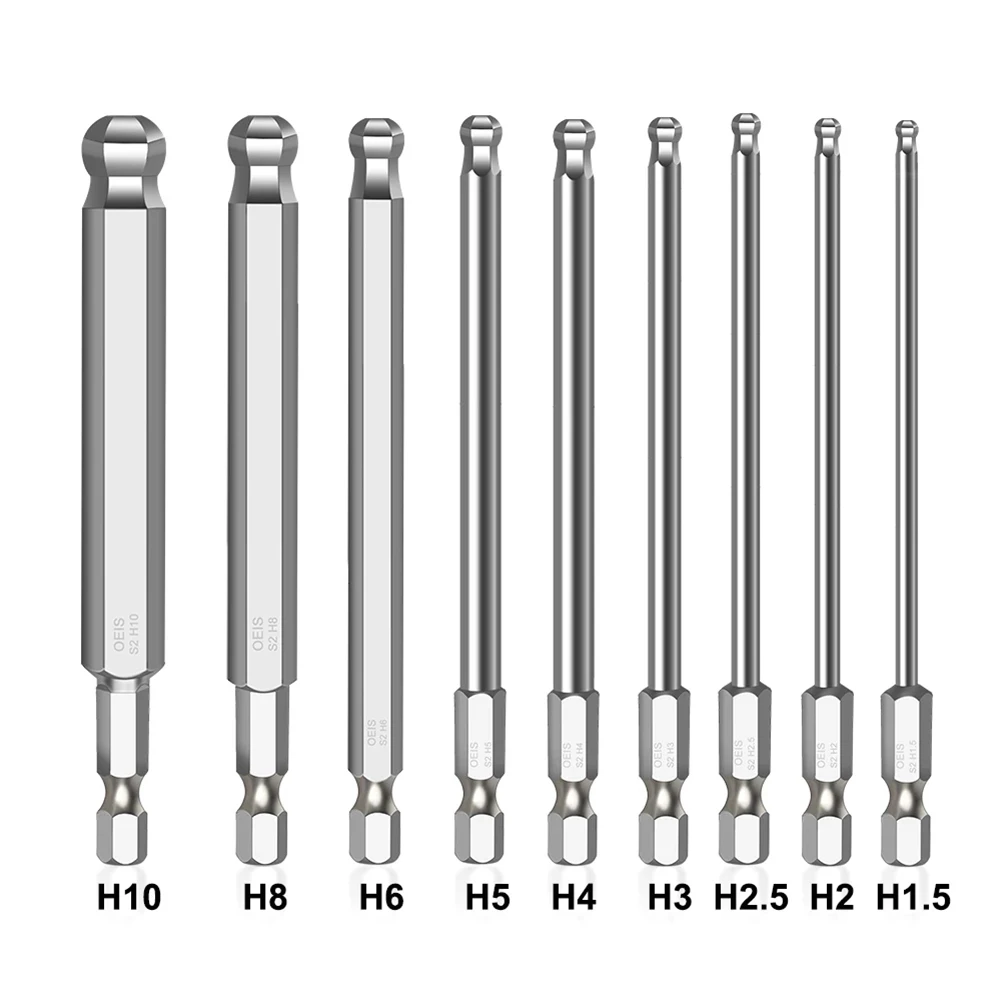 Ball End Hex Screwdriver Bits Set Metric Allen Hex Bit 100mm Long ...