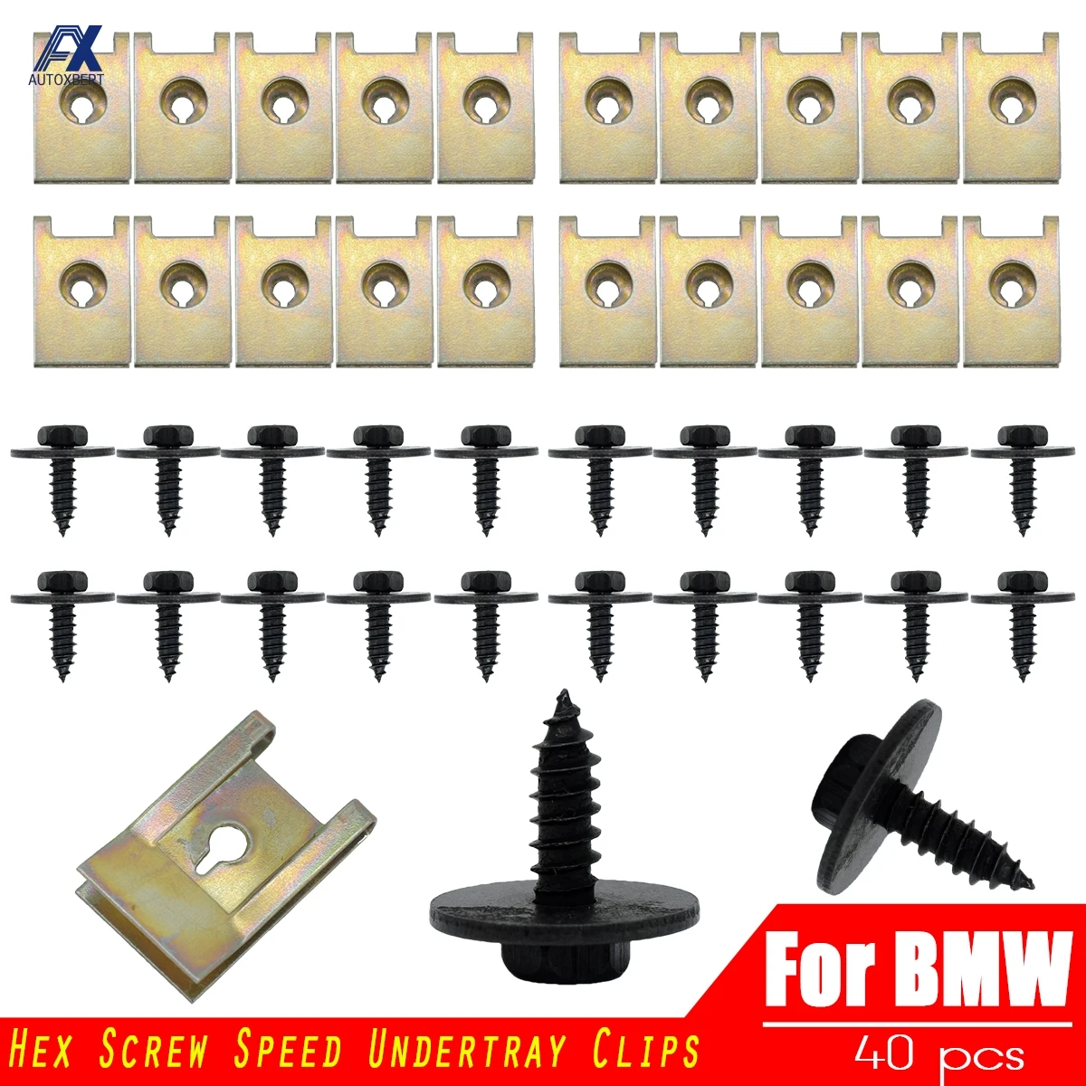 40X Chassis Engine Guard Metal Nut/Screw Washers U-shape Clip Auto ...