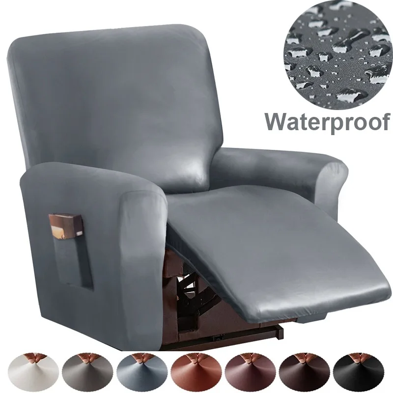 PU Leather Sofa Cover 1/2 Seat Waterproof Recliner Armchair Cover Solid ...