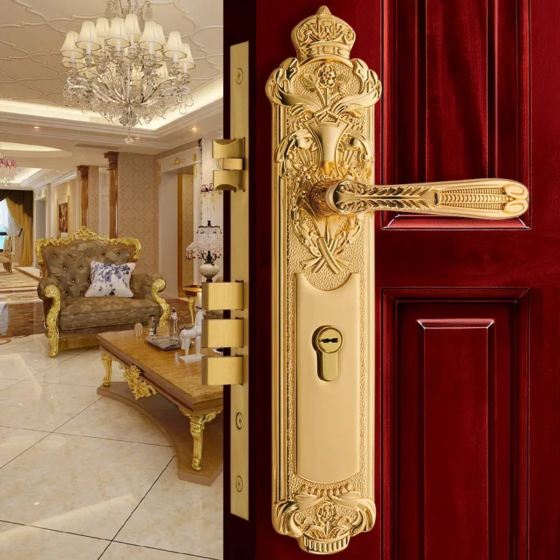 Luxury Brass Gate Lock Europen Entrance Door Locks Golden Handle ...