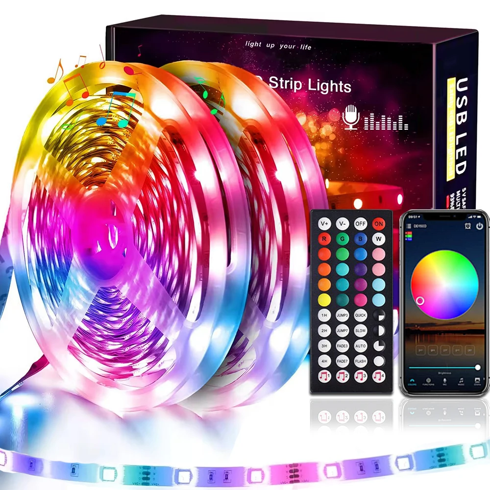 RGB-Led-Strip-Lights-APP-44key-Control-Luces-Led-Tape-5V-USB-Flexible ...