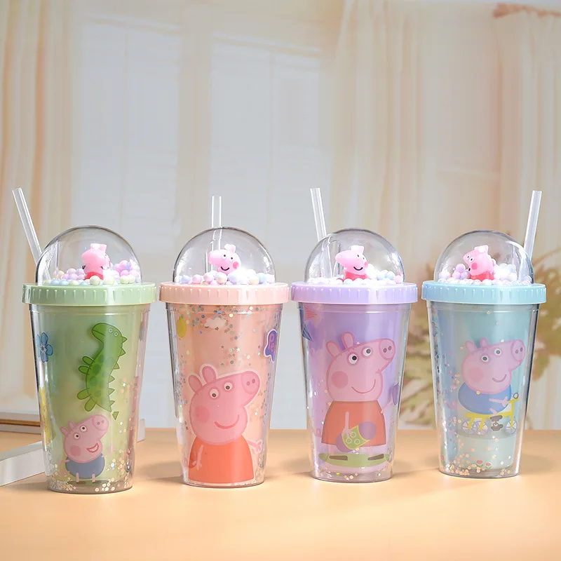 450Ml-Peppa-Pig-Straw-Cup-George-Pig-Portable-Double-Layered-Beverage-Cup-Cartoon-Water-Bottles ...
