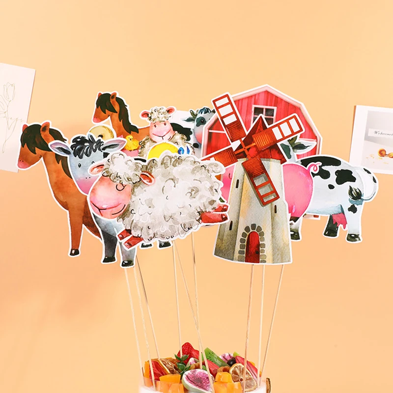 Cartoon Animals Horse Lamb Cow Windmill Cake Toppers Birthday Party ...