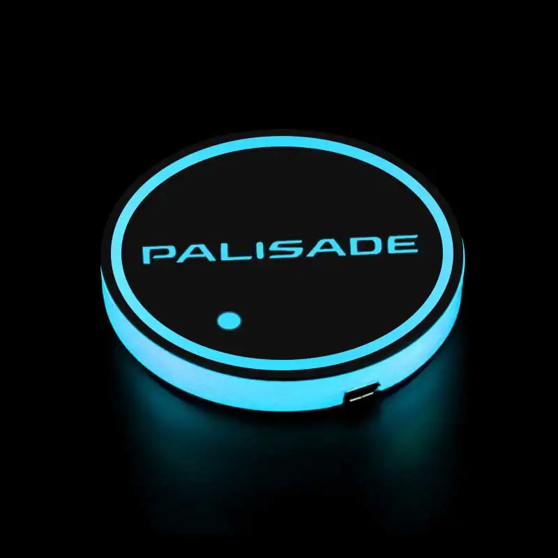 다채로운 자동차 컵 슬롯 라이트 매트 현대 팰리세이드 Usb 충전 Led 미끄럼 방지 자동차 코스터 자동 분위기 조명