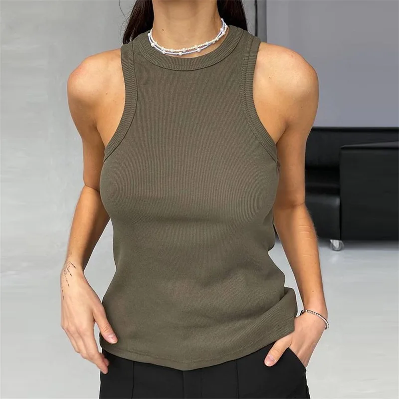 Y2k-Women-Solid-Round-Sleeveless-Camis-Neck-Ribbed-Tank-Top-Camisole ...