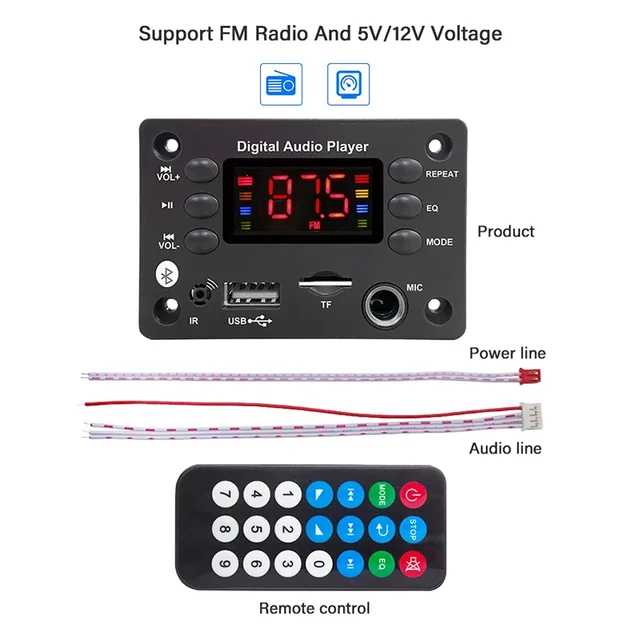 Bluetooth MP3 Decoder Board with USB/TF/FM Support - tech.diydynamic.com