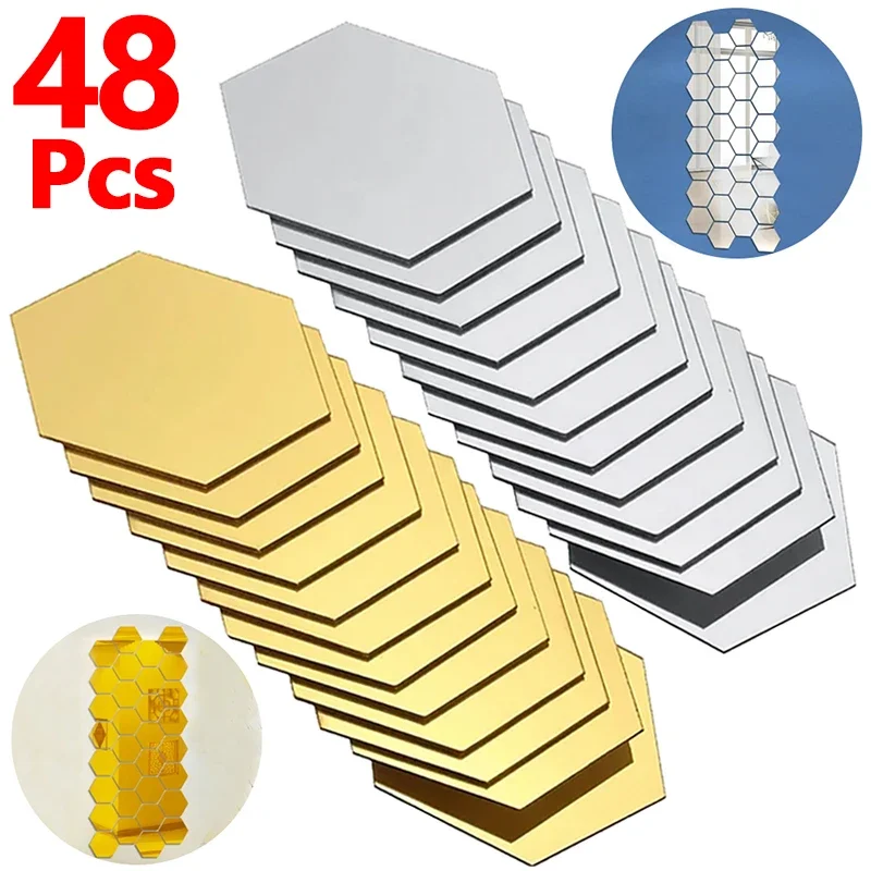 36-1Pcs-3D-Mini-Mirror-Wall-Sticker-Acrylic-Hexagon-Self-Adhesive ...