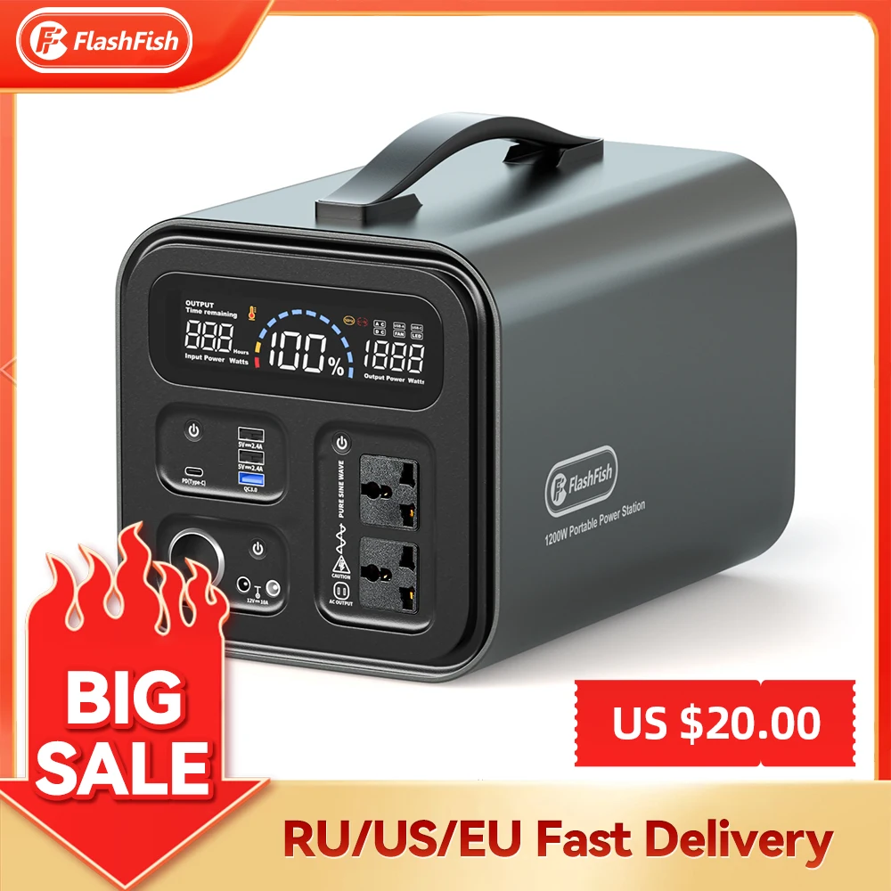 Flashfish-600W-1200W-Power-Station-Portable-Solar-Generator-Pure-Sine ...