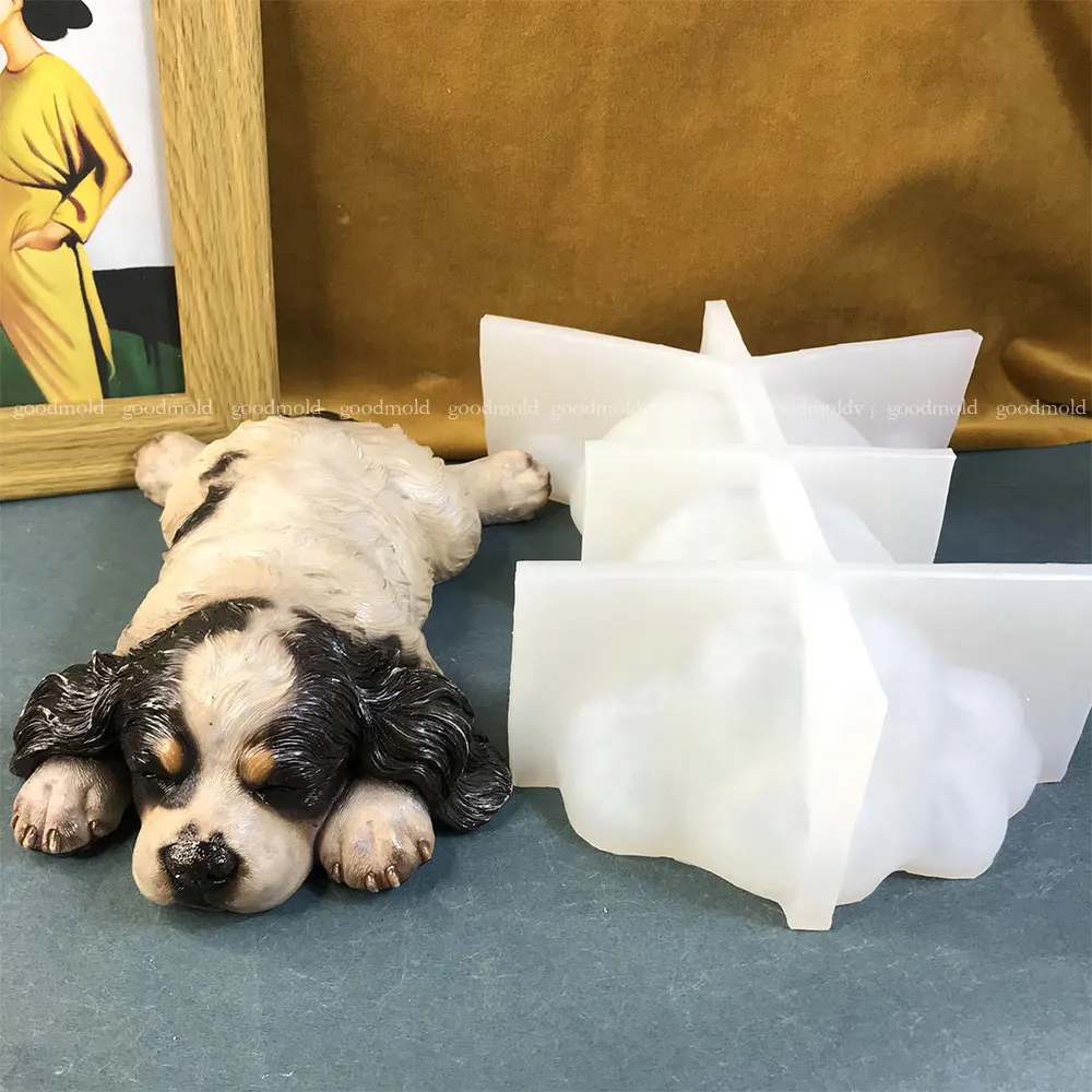 20cm-Cocker-Spaniel-Plaster-Silicone-Mold-Sleeping-Animal-Dog-Epoxy ...