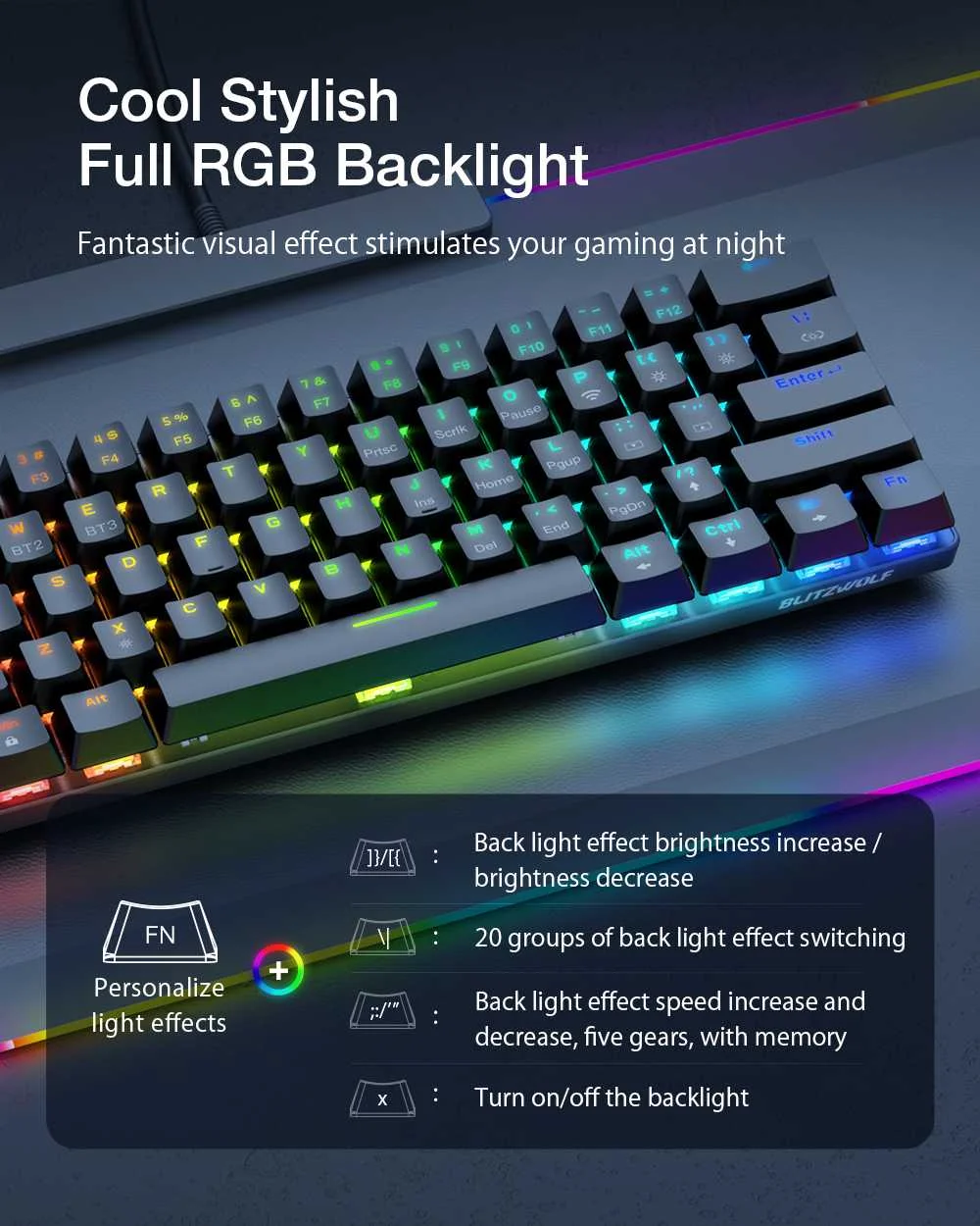 Механическая игровая клавиатура BlitzWolf BW-KB0, 61 клавиша, bluetooth ...