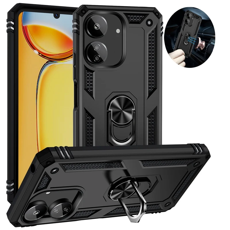 For Xiaomi Poco C65 Case Shockproof Armor Magnetic Car Holder Ring ...