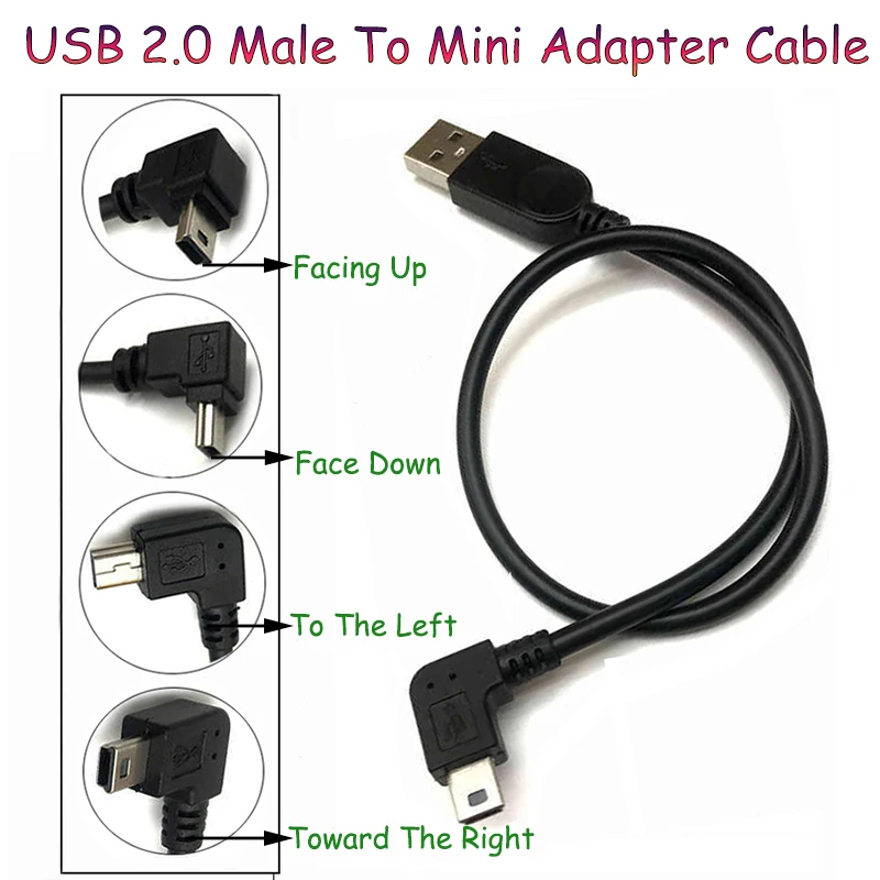 Double 90 Degree Right Angle Mini USB 5 Pin T Port Short USB 2.0 Cable ...