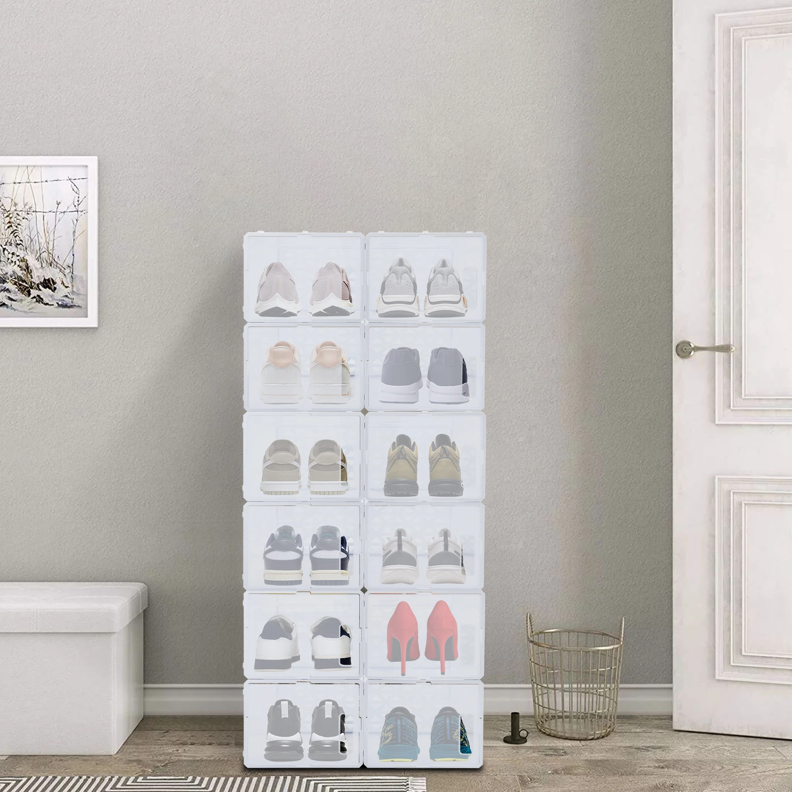 Shoe Storage Boxes for 12 Pairs, Waterproof, Stackable, Large Capacity ...