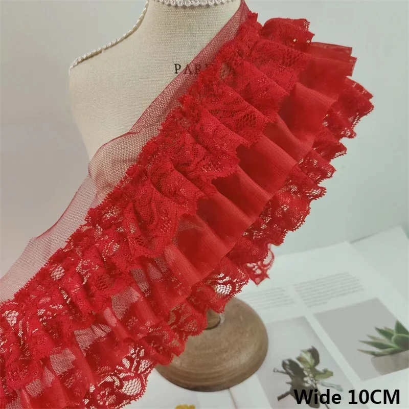 10CM-Wide-Three-Layers-Red-3d-Pleated-Chiffon-Lace-Fabric-Embroidery ...