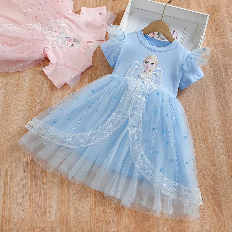 New-Disney-Girls-Dress-Short-Sleeve-Summer-Princess-Dresses-Frozen-Elsa ...