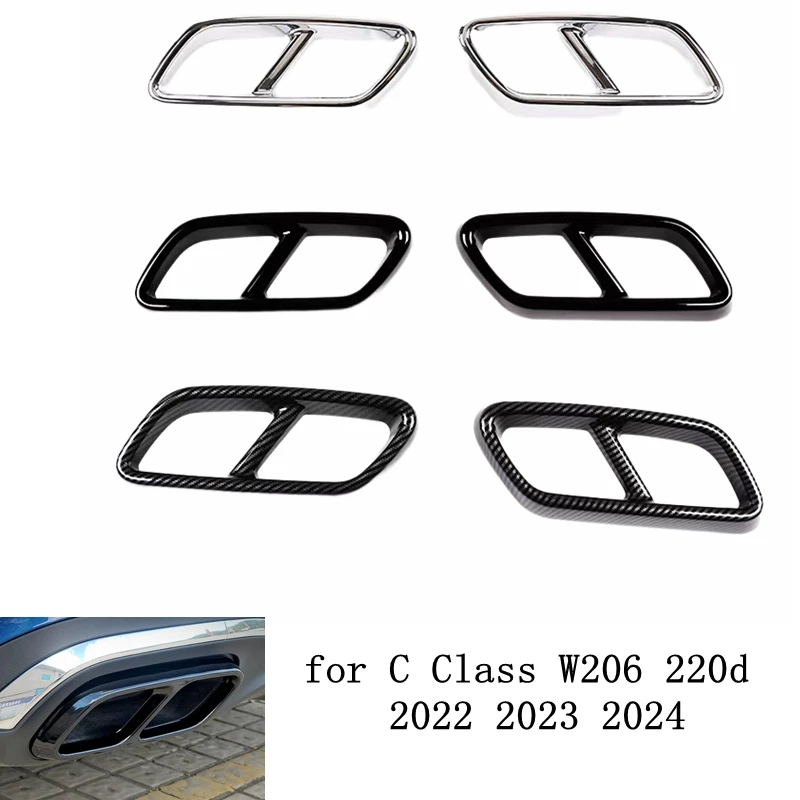 Rear-Throat-Exhaust-Pipe-Muffler-Tips-Cover-Trim-For-Mercedes-Benz-C ...