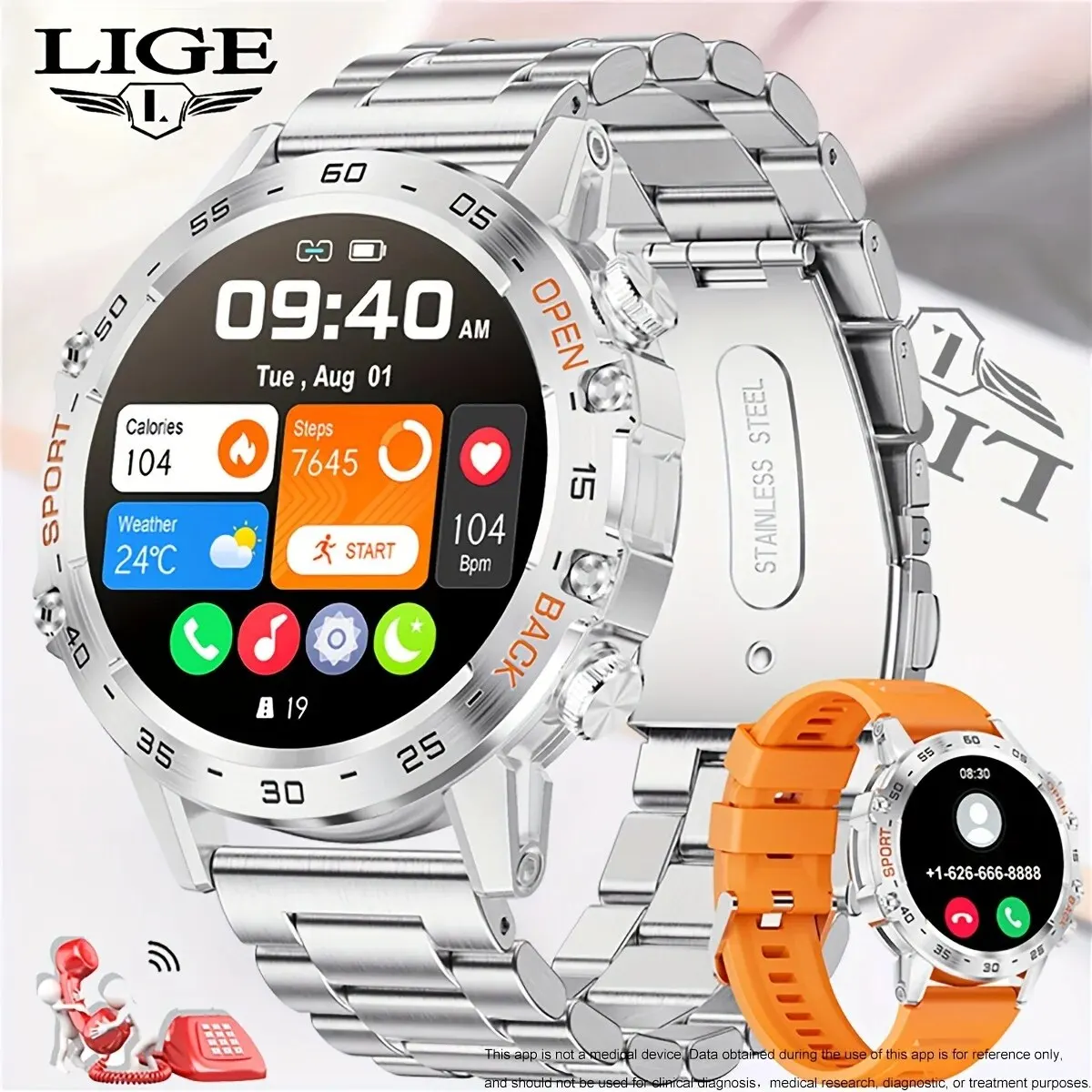 LIGE-Smartwtach-For-Men-400mAh-Outdoor-Sport-Bluetooth-Calling-Watches ...